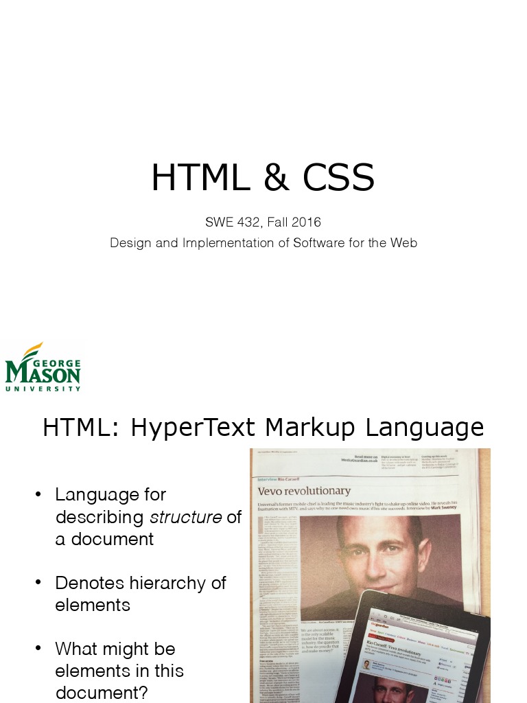 HTML & CSS: SWE 432, Fall 2016 Design and Implementation of Software ...
