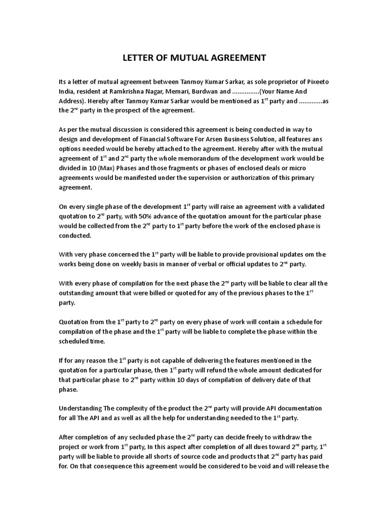 Letter of Mutual Agreement | PDF | Business | Computing
