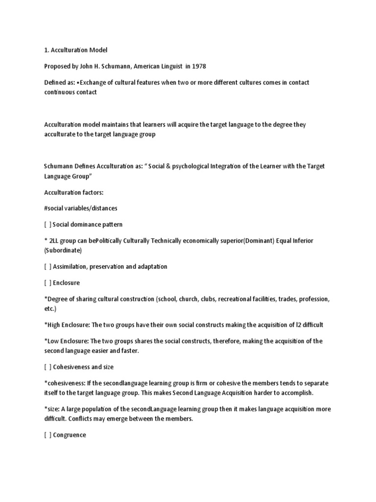 Acculturation Theory | PDF | Second Language | Second Language Acquisition