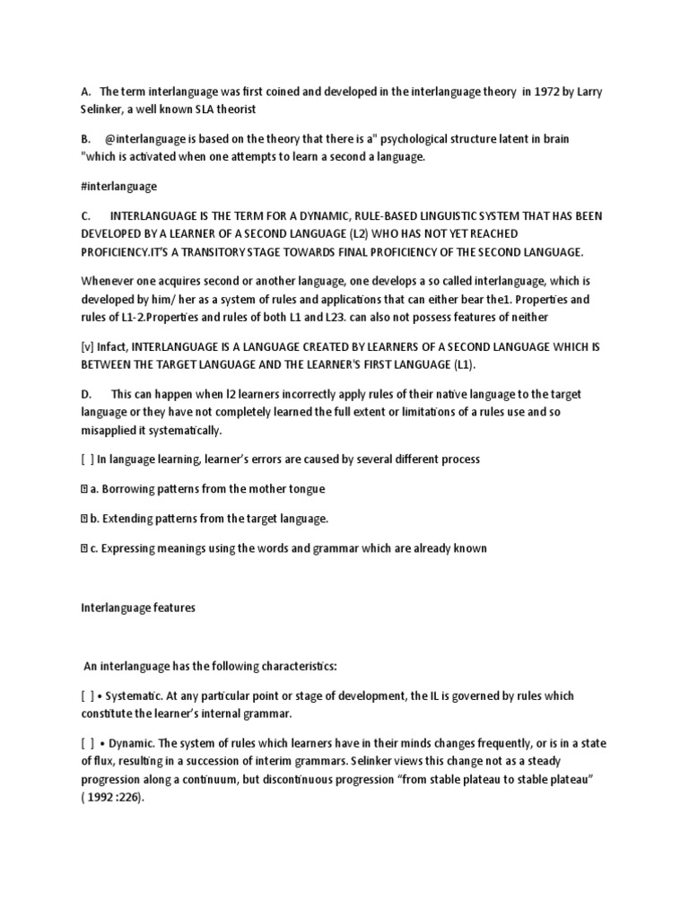 Interlanguage Theory | PDF | Second Language | Second Language Acquisition