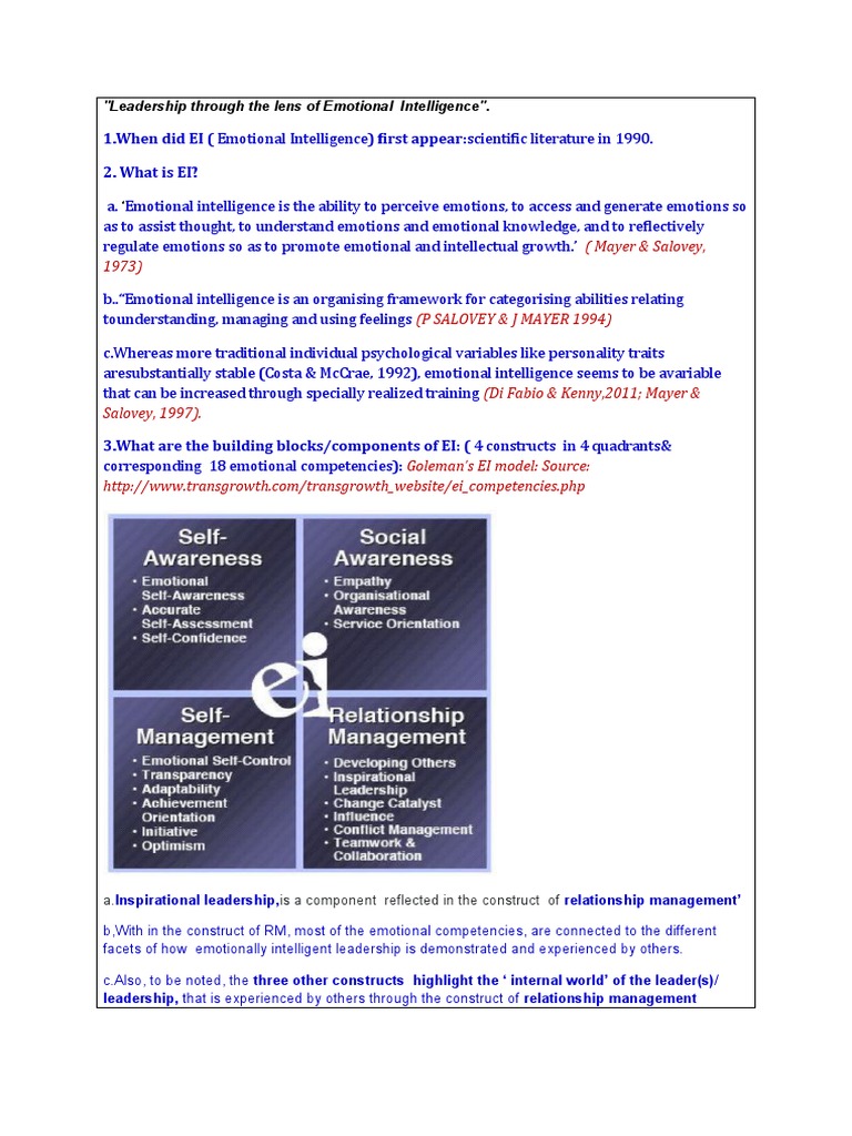 Emotional Intelligence in Leadership | PDF | Emotional Intelligence ...
