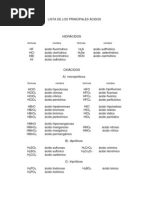 Lista de Acidos para Quimica | PDF | Ácido | Compuestos químicos