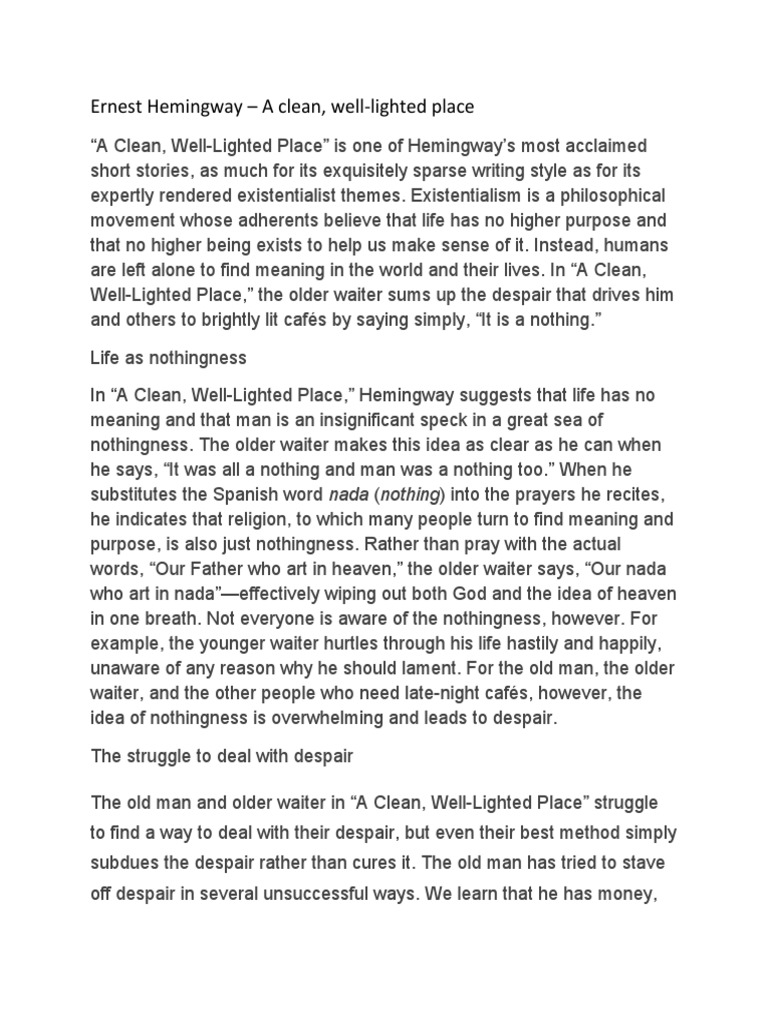 Ernest Hemingway - A Clean, Well-Lighted Place | Download Free PDF ...