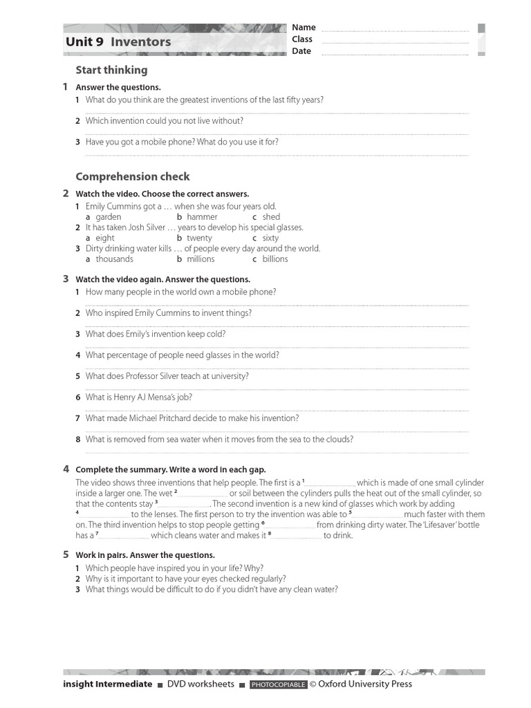 Intermediate DVD Worksheets Unit 9 | PDF | Glasses | Water