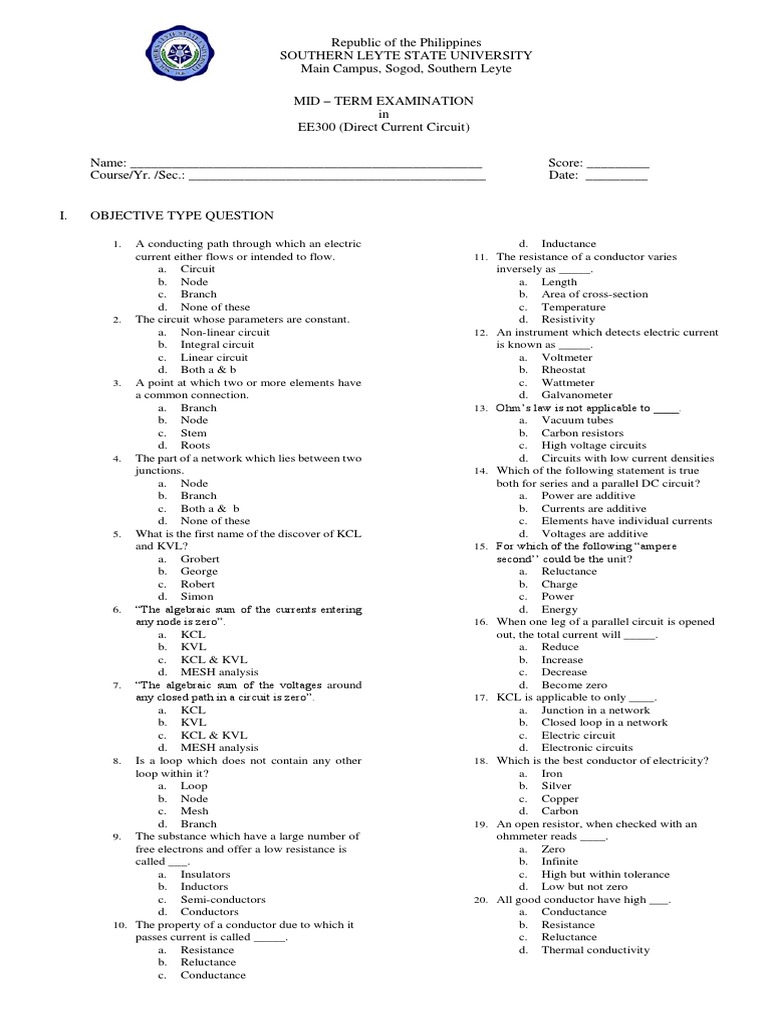 Midterm Exam Ee311 | PDF | Electrical Network | Electrical Resistivity And Conductivity