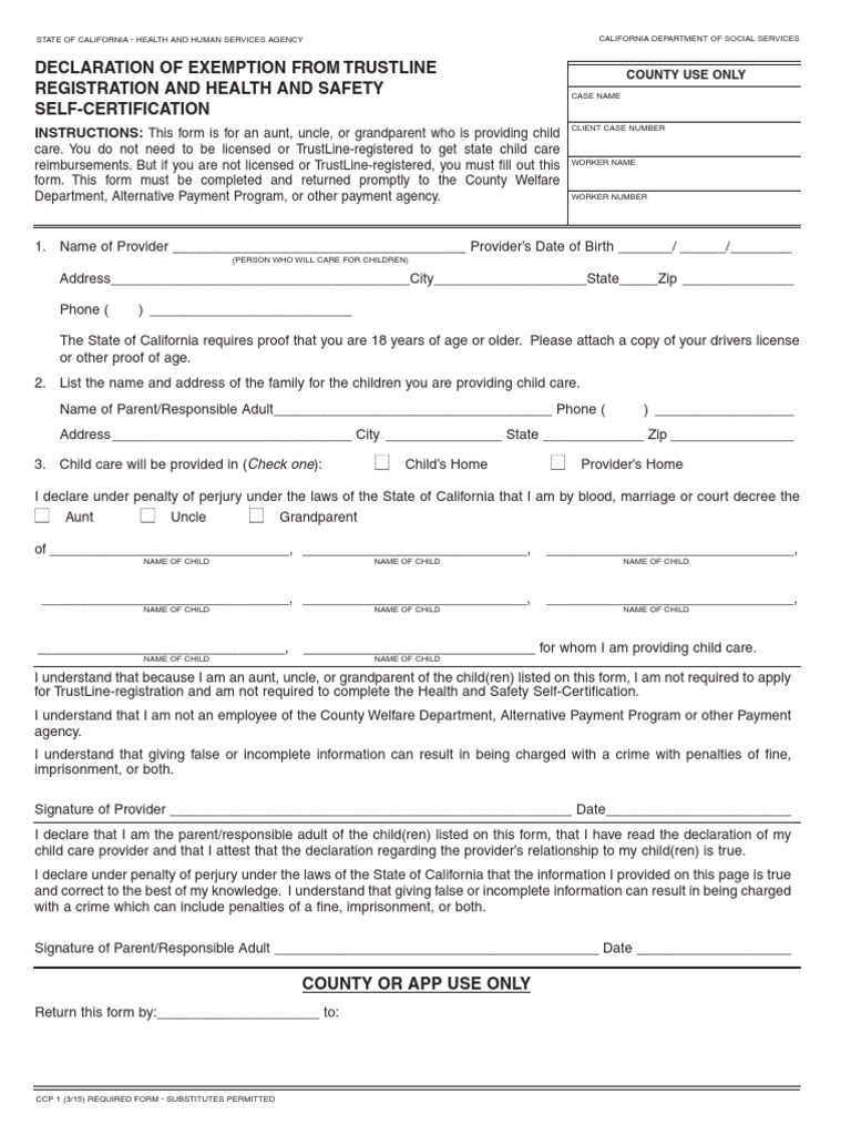 Declaration of Exemption From Trustline Registration and Health and ...