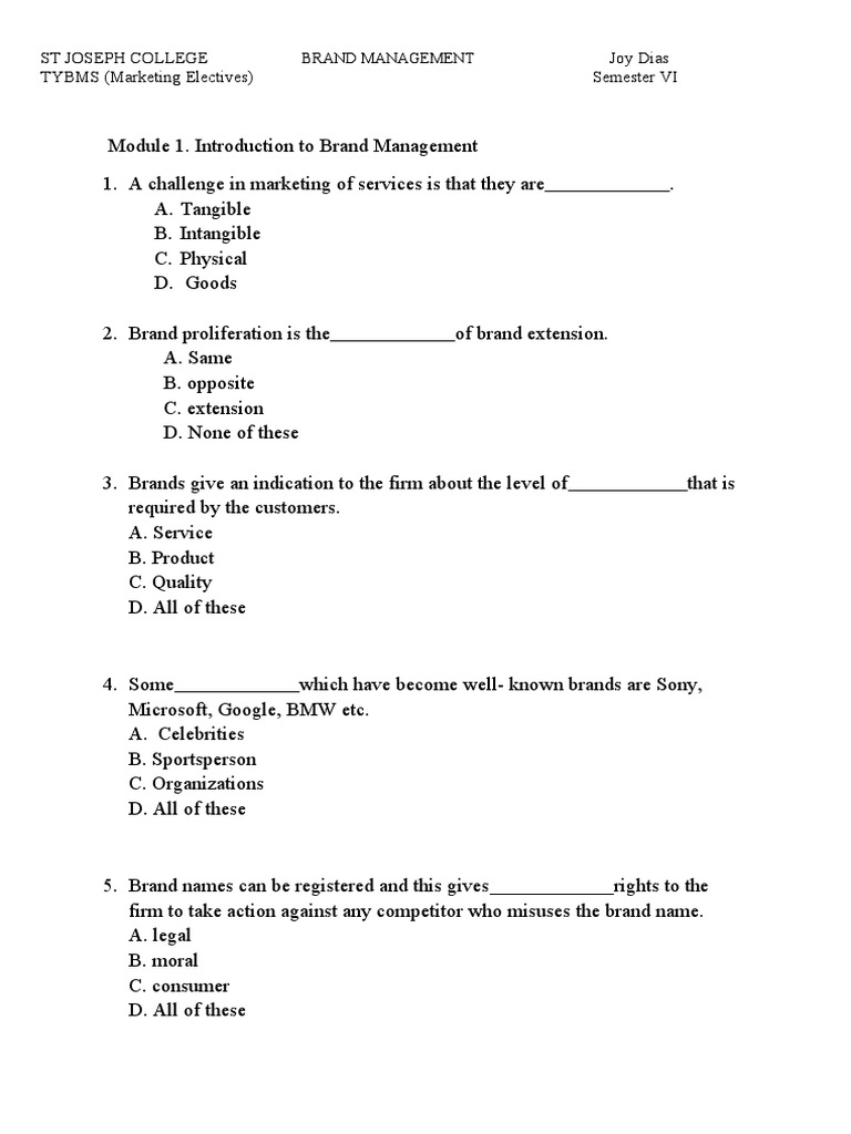 Tybms Marketing Electives Brand Management Sem VI | PDF | Market ...