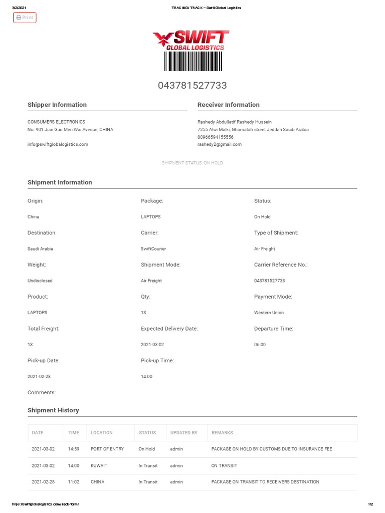 TRACING - TRACK - Swift Global Logistics - 2 | PDF | Cargo | Industries