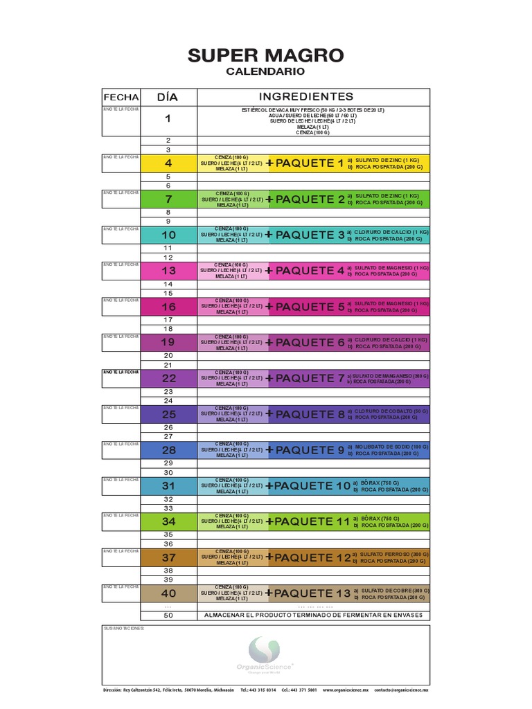 Calendario Super Magro | PDF | Leche | Alimentos