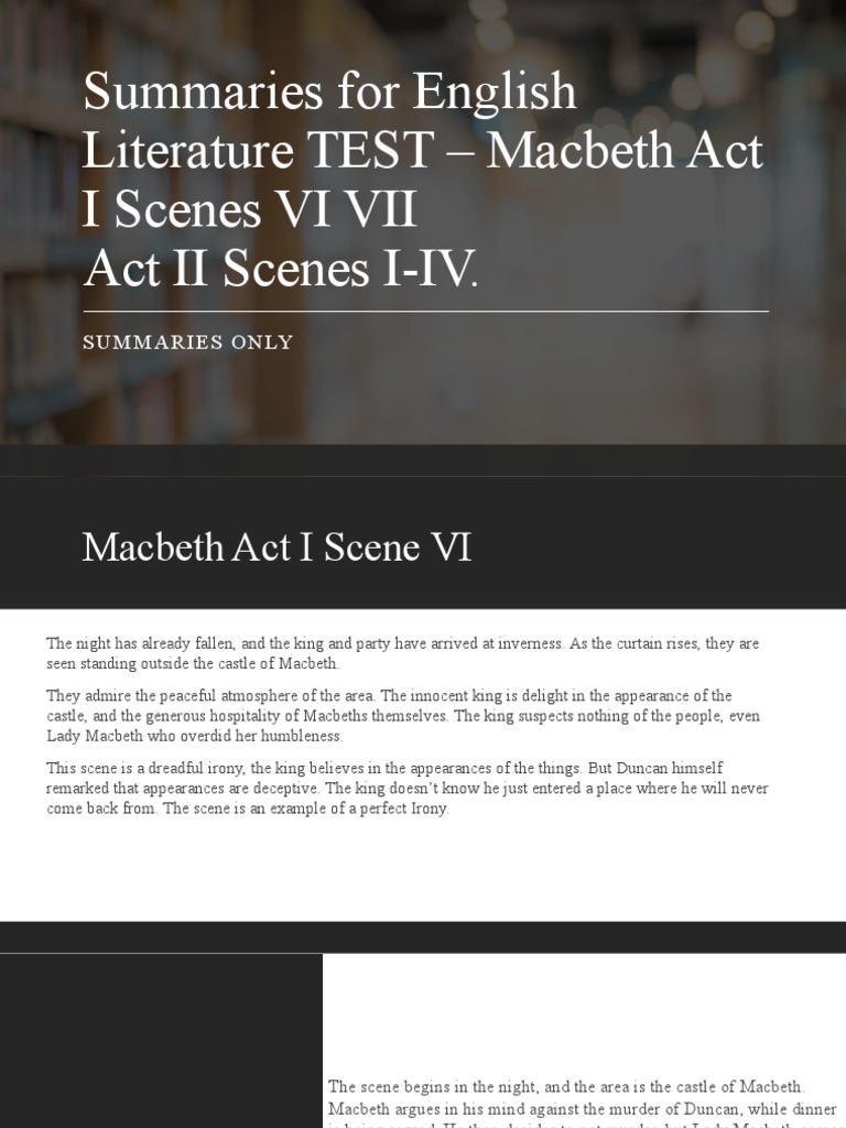 All Summary Macbeth Act 1 Scene VI - Act 2 Scene IV | Download Free PDF ...