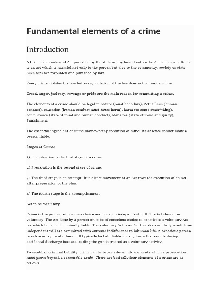 Fundamental Elements of A Crime | PDF | Mens Rea | Intention (Criminal Law)