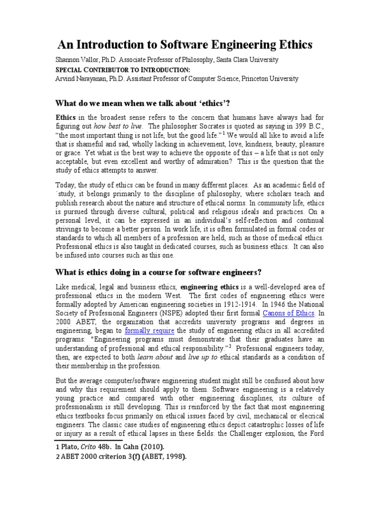 An Introduction To Software Engineering Ethics: What Do We Mean When We ...