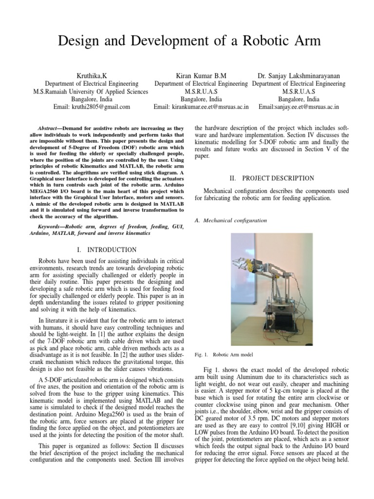 Design and Development of A Robotic Arm | PDF | Robotics | Electric Motor