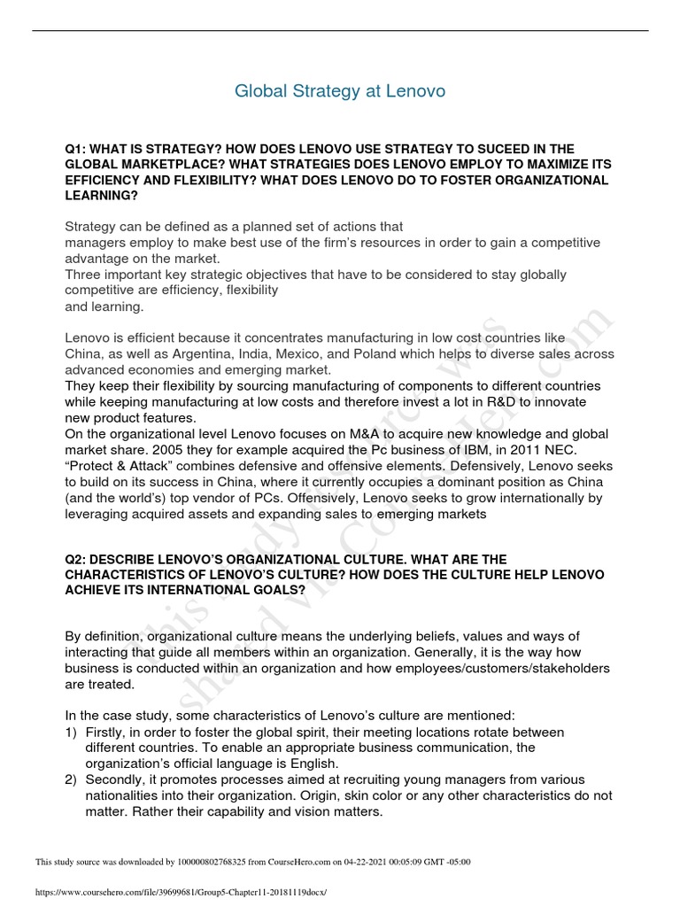 This Study Resource Was: Global Strategy at Lenovo | PDF | Lenovo ...
