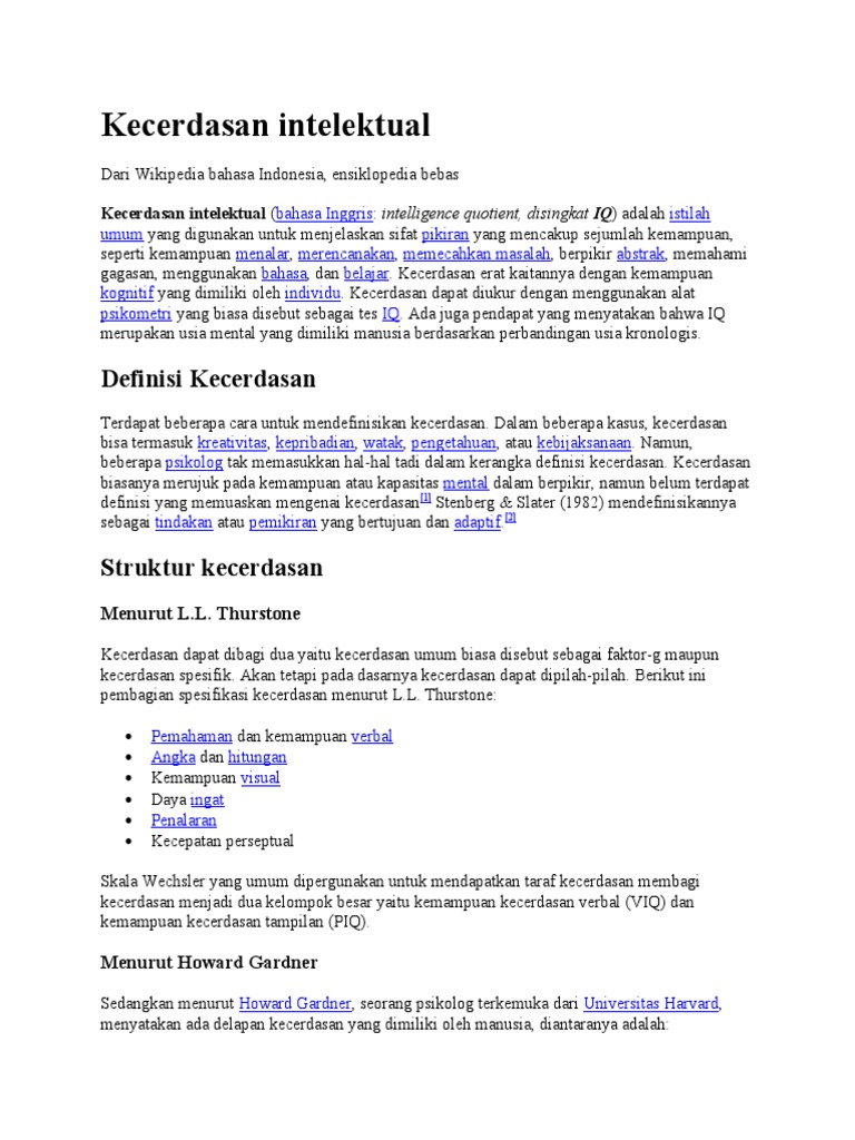Definisi dan Klasifikasi Kecerdasan Intelektual | PDF | Karier ...