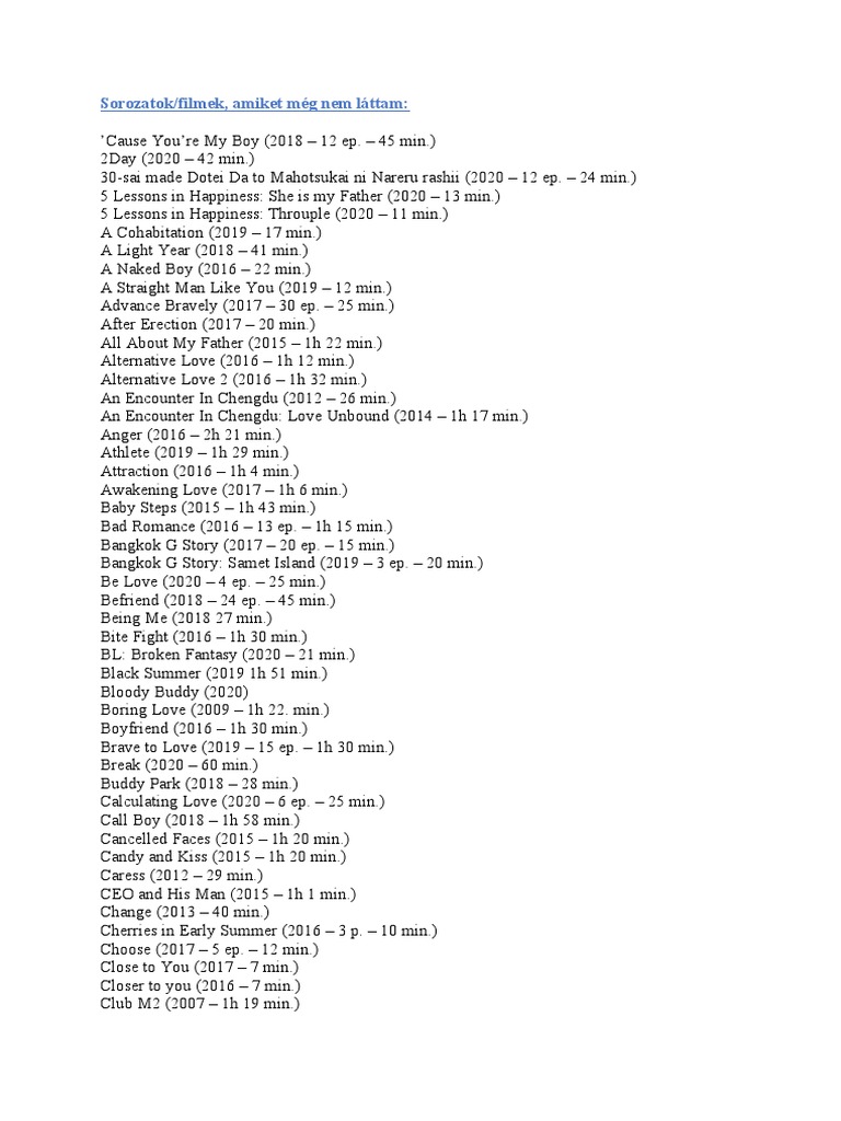 Unwatched BL Series and Films List | PDF | Sports & Recreation | Games ...