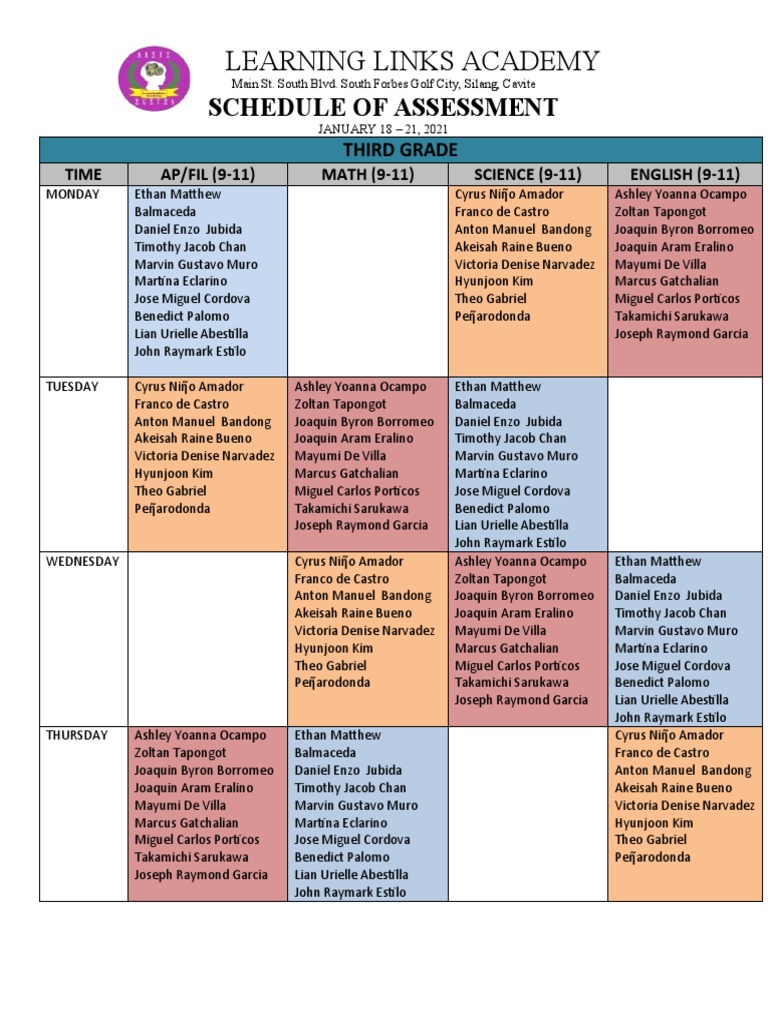 Third Grade Assessment Schedule 2021 | PDF