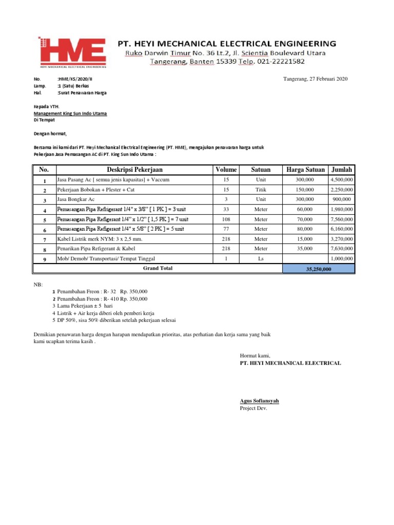 Penawaran Pemasangan AC King Sun | PDF
