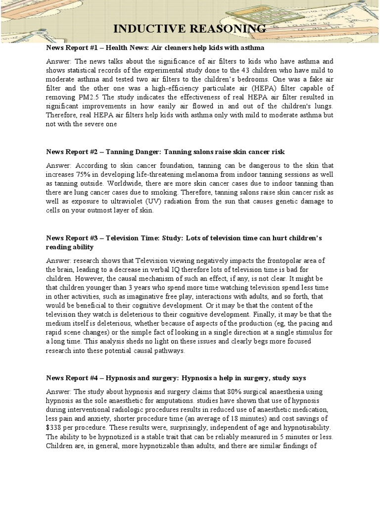 News Report - Inductive Reasoning | PDF | Hypnosis | Skin Cancer