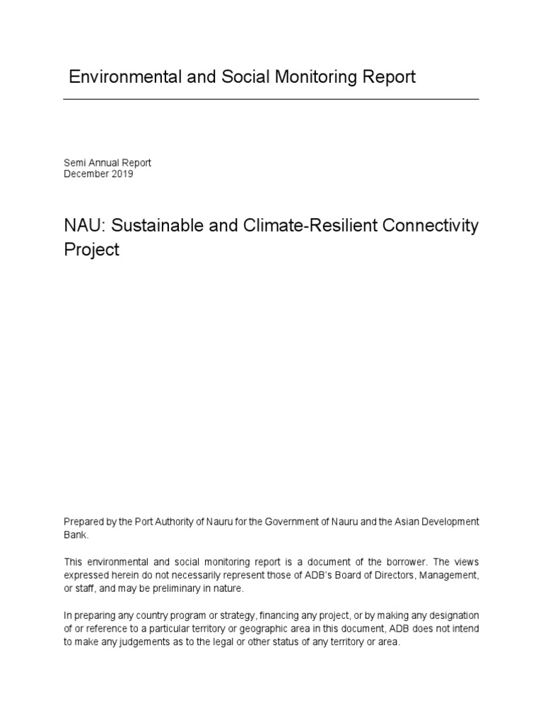 Environmental and Social Monitoring Report | PDF | Asian Development ...