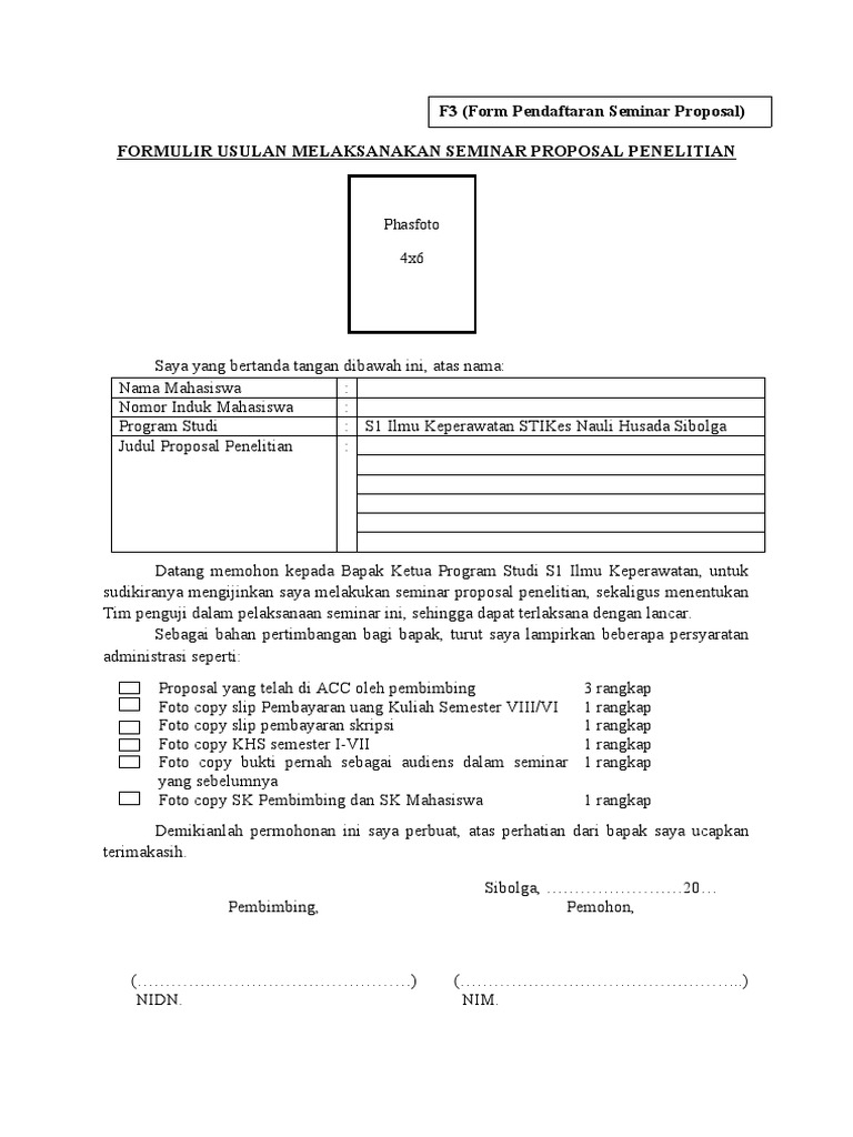 F3 Formulir Usulan Mengadakan Seminar Proposal Penelitian | PDF | Bisnis