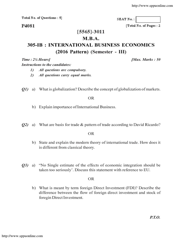 Ibe QP | PDF | Foreign Direct Investment | Macroeconomics