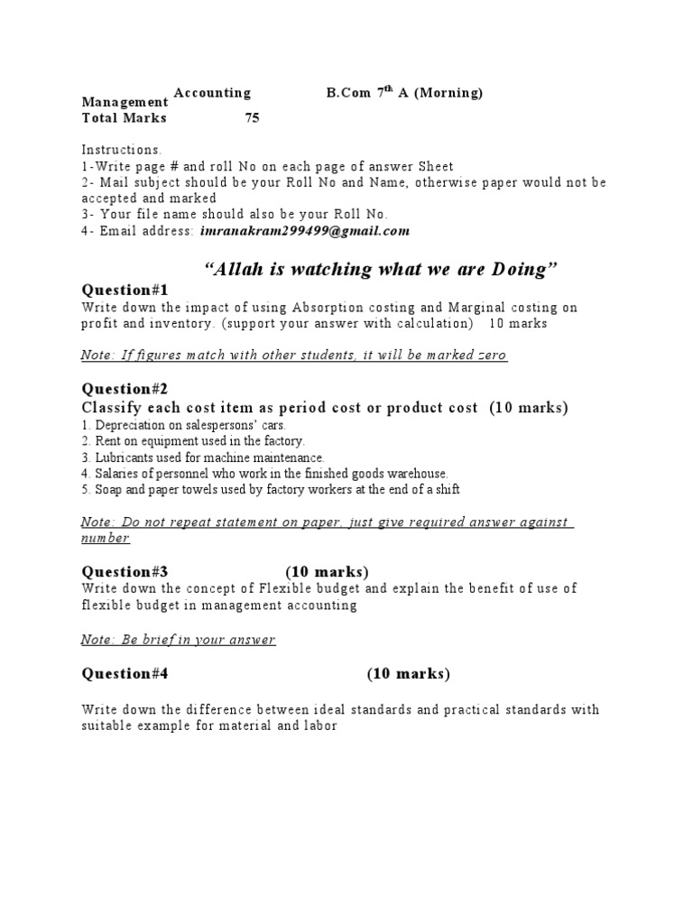 Management Accounting Exam Guidelines | PDF | Business | Business Economics