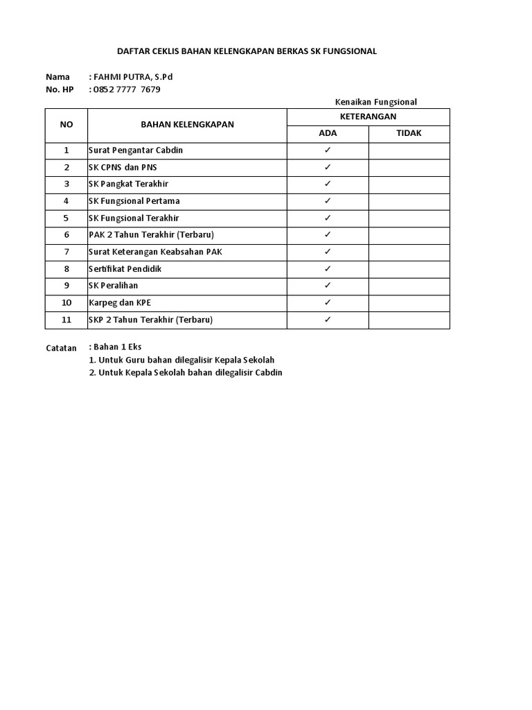Daftar Ceklis Berkas | PDF