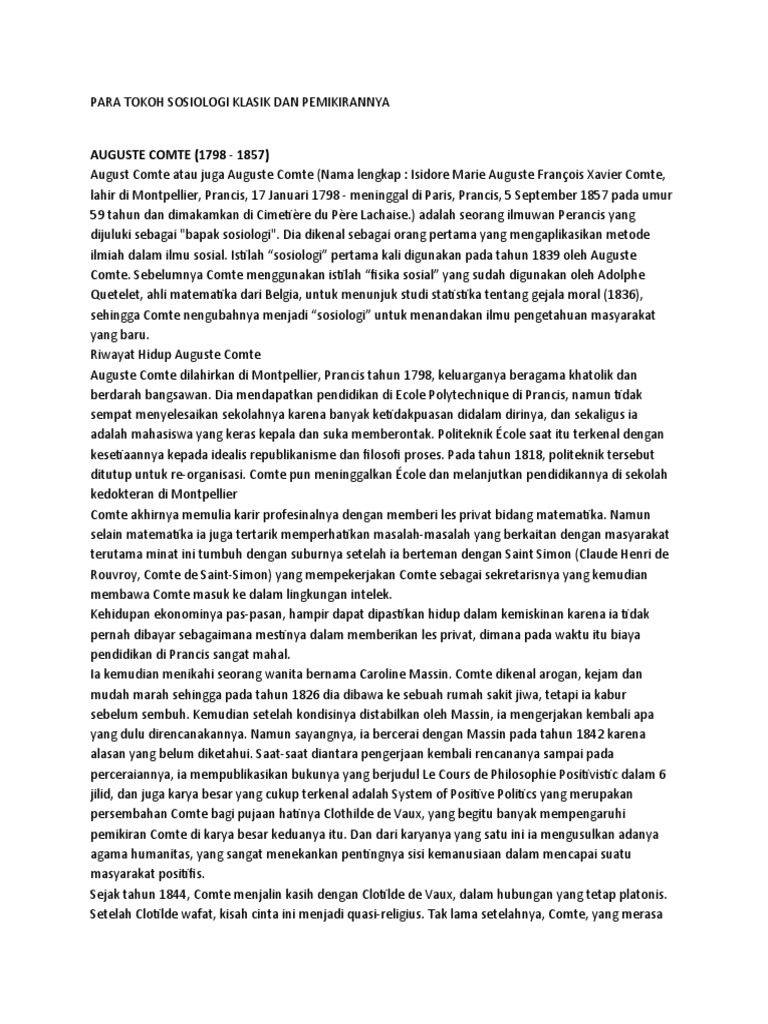 Auguste Comte: Bapak Sosiologi dan Positivisme | PDF