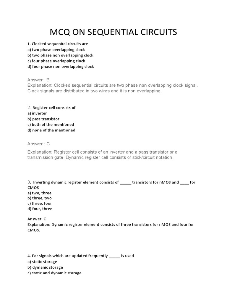 MCQ On Sequential Circuits | PDF | Cmos | Electronic Circuits