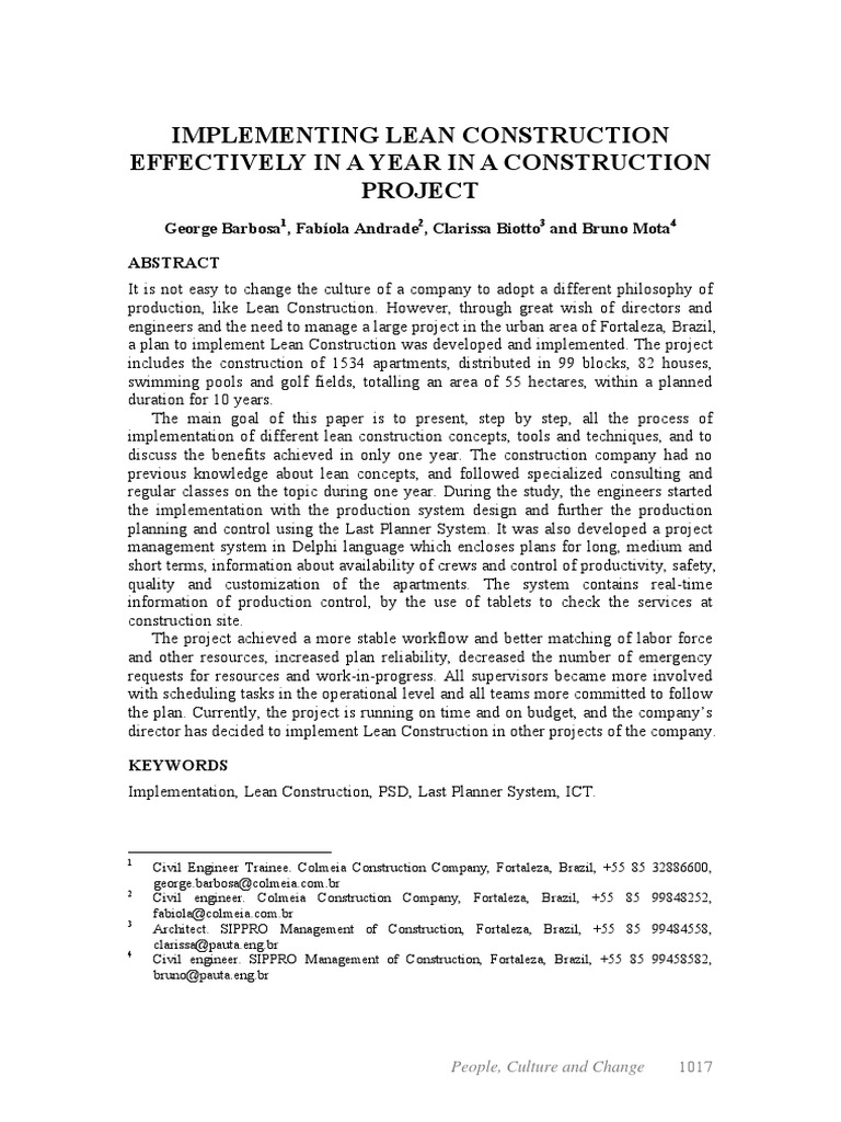Lean Construction Implementation Success | PDF | Inventory ...