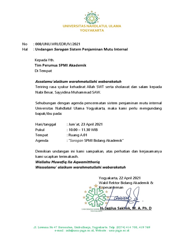Undangan Sorogan SPMI | PDF | Sains & Matematika