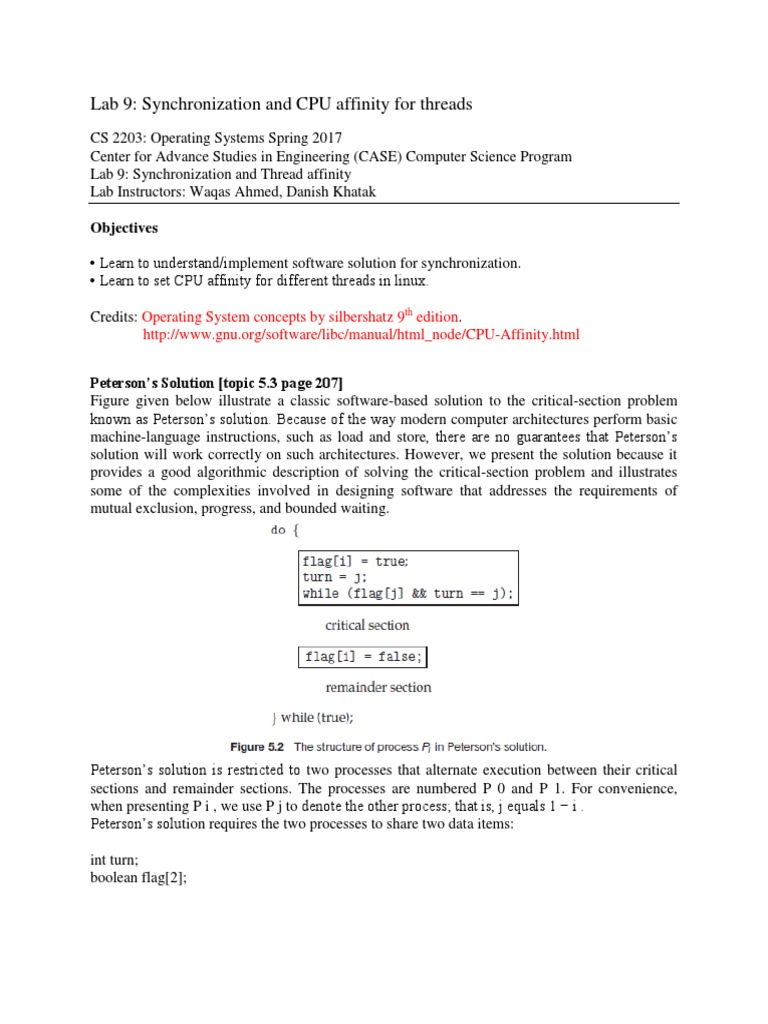 Lab 9: Synchronization and CPU Affinity For Threads: Objectives | PDF | Central Processing Unit ...