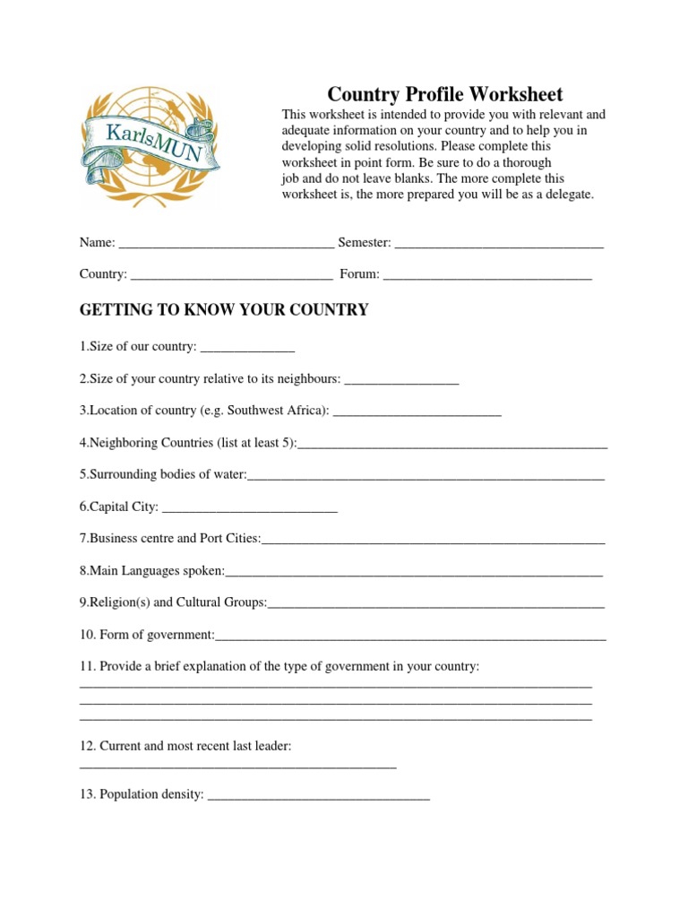 Country Profile Worksheet | Download Free PDF | United Nations ...