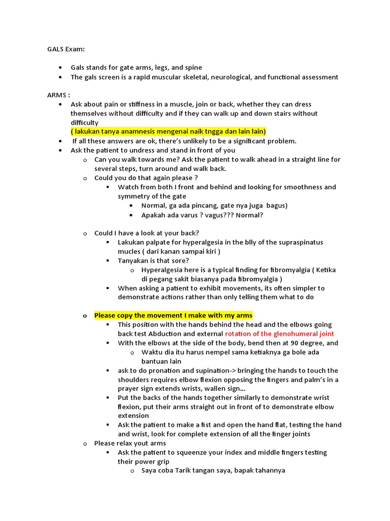 A Rapid Musculoskeletal Screening Examination: The GALS Method | PDF ...