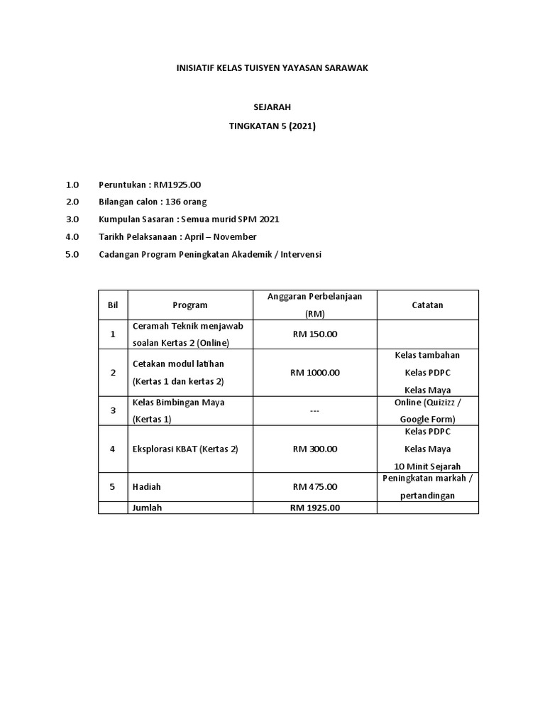 Inisiatif Kelas Tuisyen Yayasan Sarawak | PDF