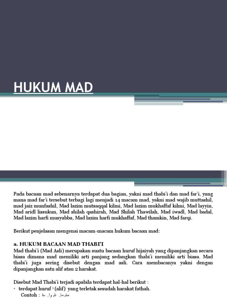 Macam-Macam Hukum Bacaan Mad dalam Al-Qur'an | PDF