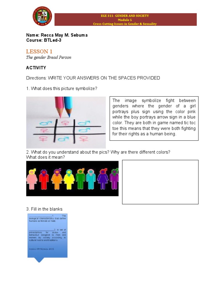 M4 Lesson 1,2 & 3 - GENDER & SOCIETY (Sebuma) (AutoRecovered) | PDF | Gender | Gender Studies