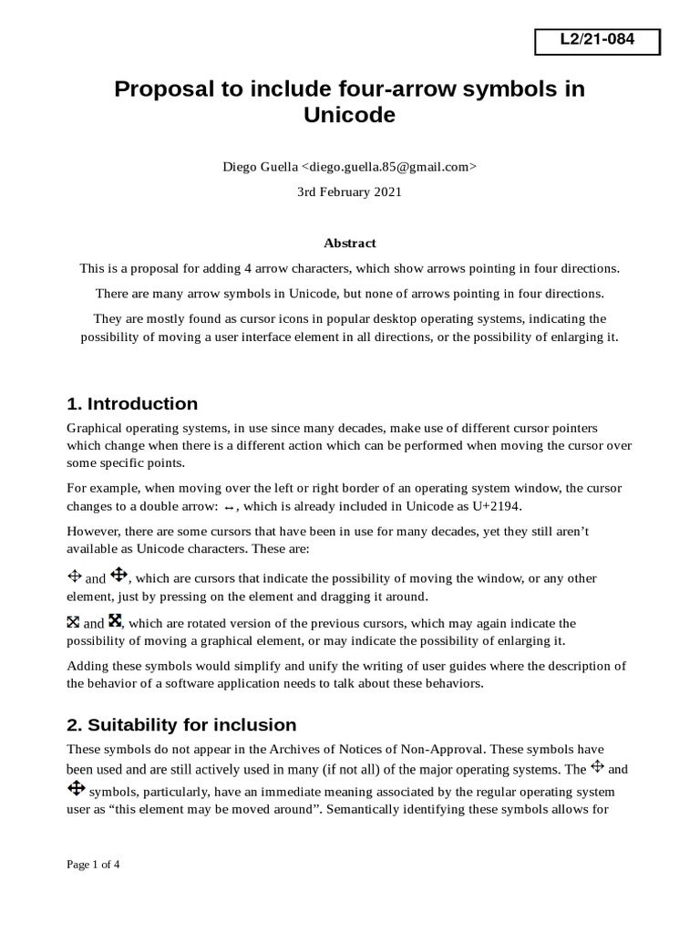 Proposal To Include Four-Arrow Symbols in Unicode: Page 1 of 4 | PDF ...