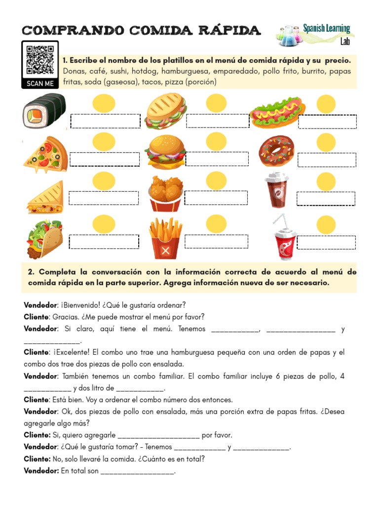 Clases de Conversación - La Comida - Práctica | PDF