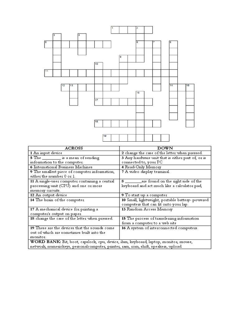Crossword Puzzle For ICT Subject | PDF | Computers