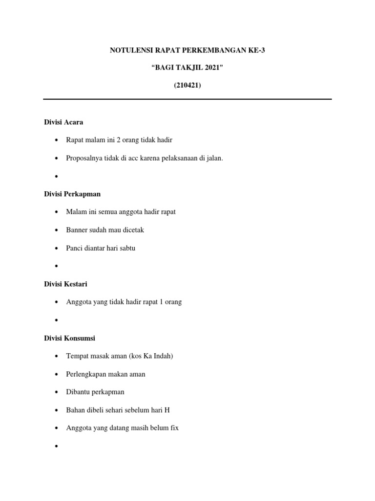 (210421) Notulensi Rapat Perkembangan Part 3 Bagi Takjil | PDF