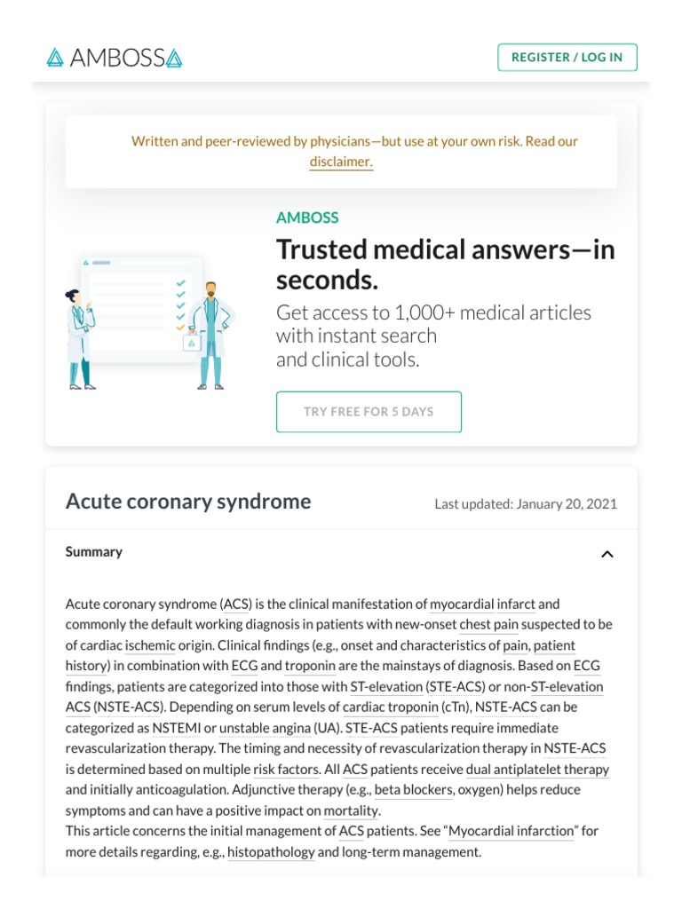 Acute Coronary Syndrome - AMBOSS | PDF | Myocardial Infarction ...