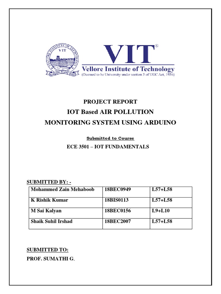 Iot Based Air Pollution Monitoring System Using Arduino: Project Report ...