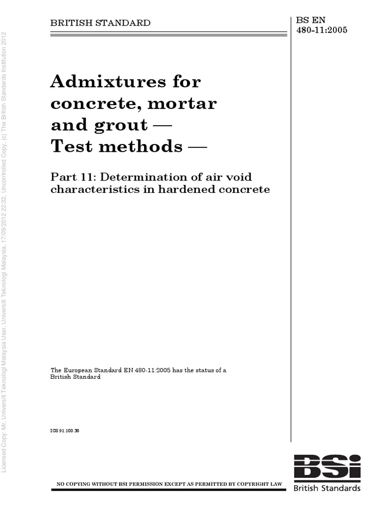 BS en 480-11-2005 | PDF | Concrete | Volume