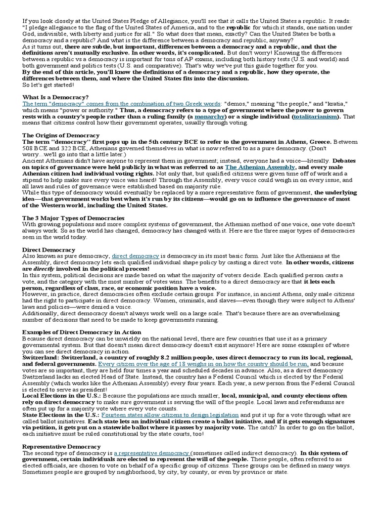 Difference Between Democracy And Republic Pdf Republic Democracy