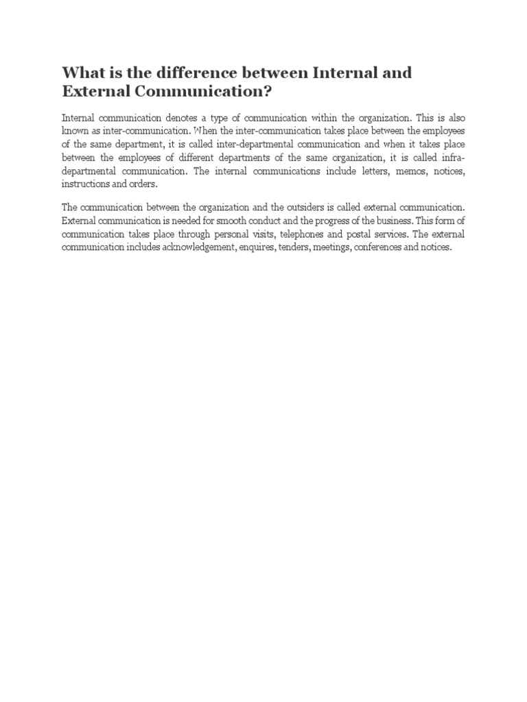 Difference Between Internal and External Communication | PDF