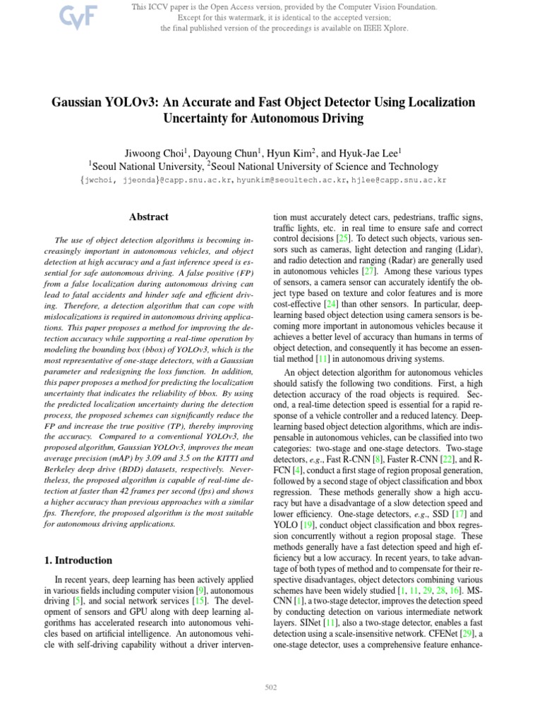 Choi Gaussian Yolov3 An Accurate And Fast Object Detector Using Localization Iccv 2019 Paper