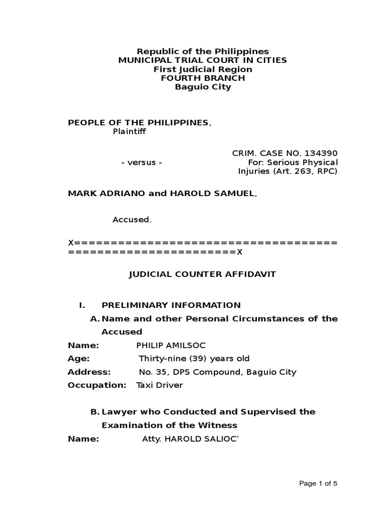 Plaintif CRIM. CASE NO. 134390 - Versus - For: Serious Physical ... Plaintif CRIM. CASE NO. 134390 - Versus - For: Serious Physical ...