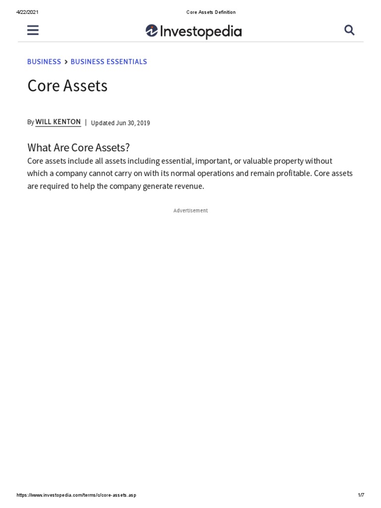 Core Assets Definition | PDF | Corporations | Money